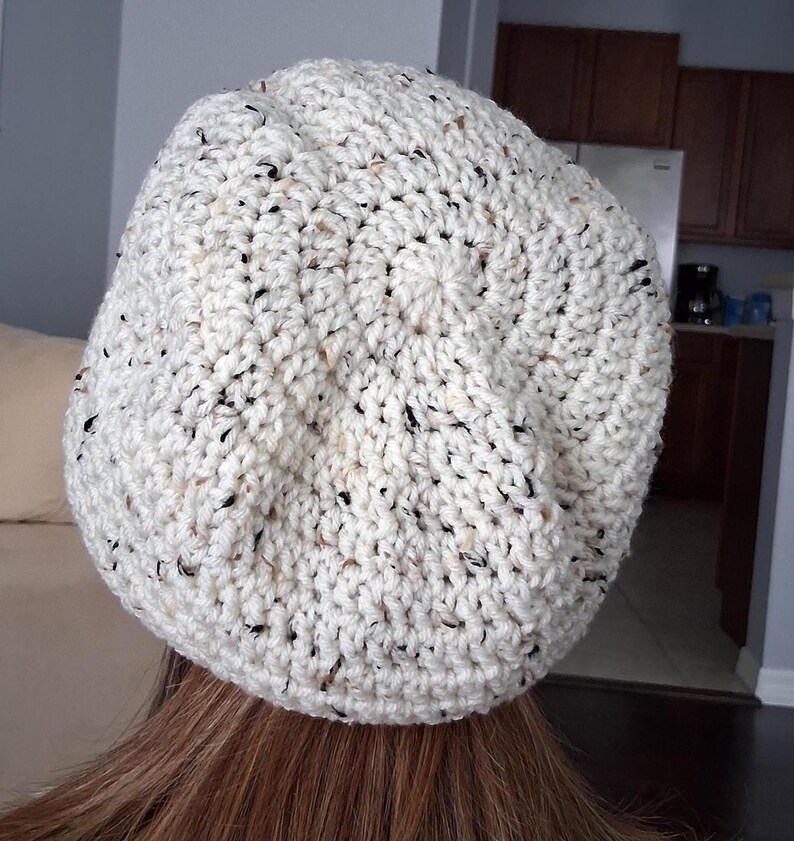 Crochet Slouchy Beanie • Ivory Tweed Acrylic Yarn Winter Ski Cap - Etsy