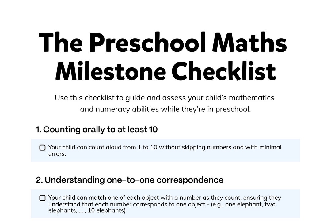 The Preschool Maths Milestone Checklist - Etsy