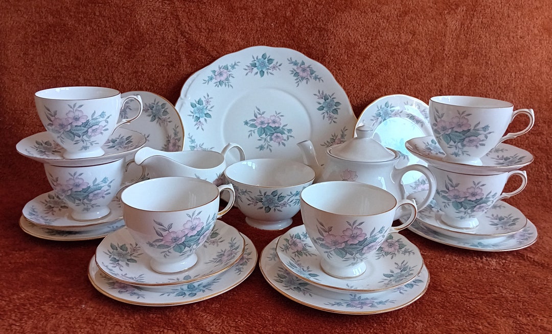 Colclough Vintage Blue and Pink Fine Bone China Tea Set, Pattern 8378 ...