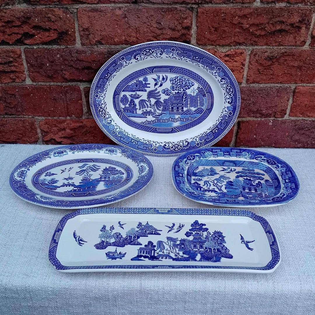 Blue and White Willow Pattern Oval and Rectangular Serving Platter - Etsy
