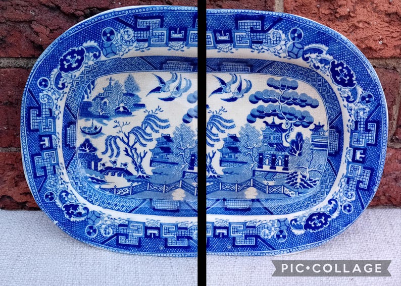 Blue and White Willow Pattern Oval and Rectangular Serving Platter - Etsy