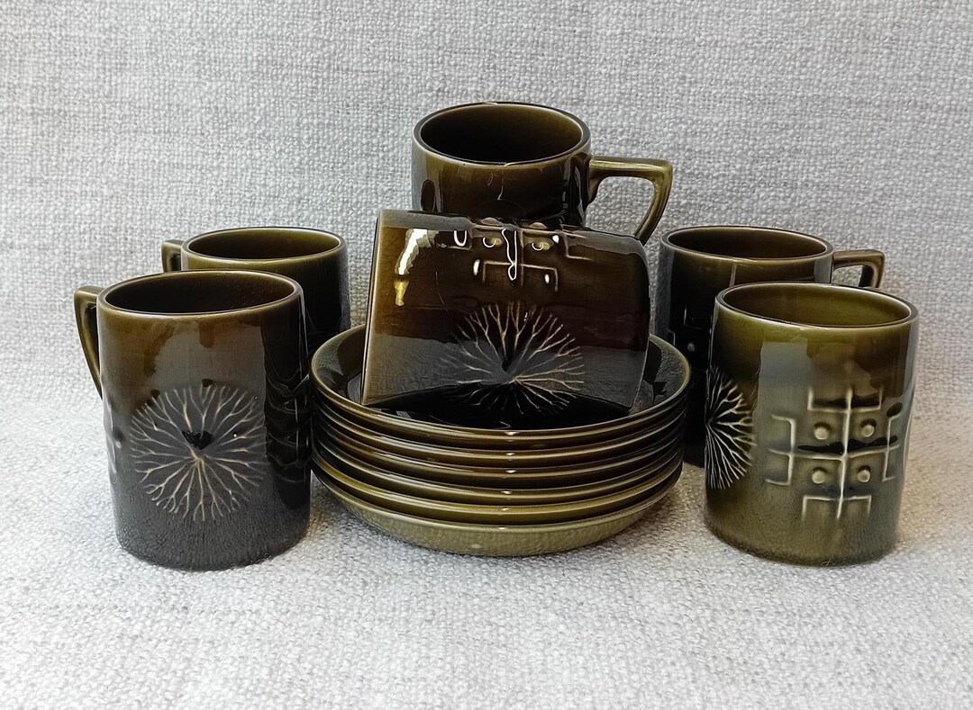 Portmeirion "totem" Susan Williams-ellis Retro Cup and Saucers Set of ...