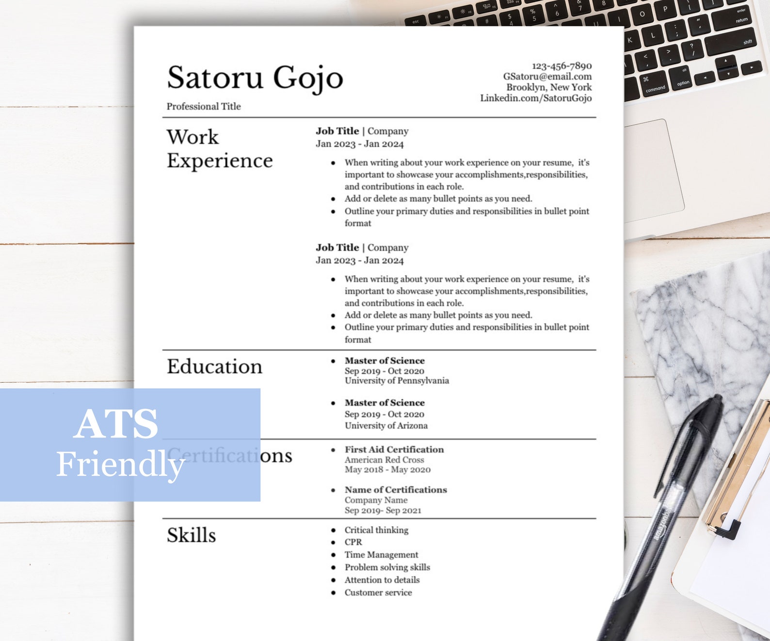 ATS Friendly Resume, ATS Resume, Ats Resume Template, Resume, Resume ...