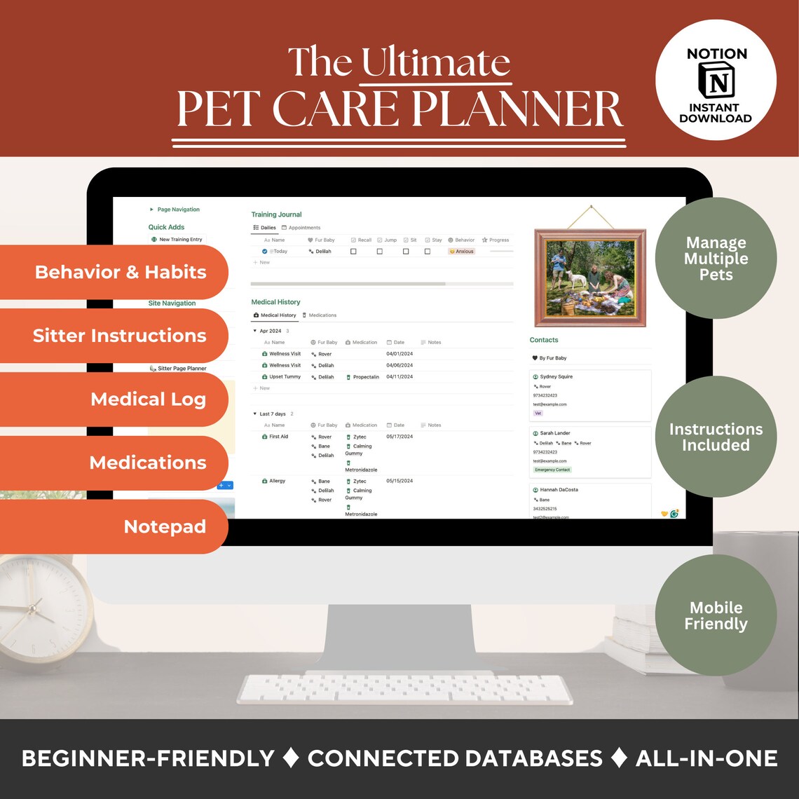 Pet Care Planner Notion Dog Care Organizer Dog Training Journal New Pet ...