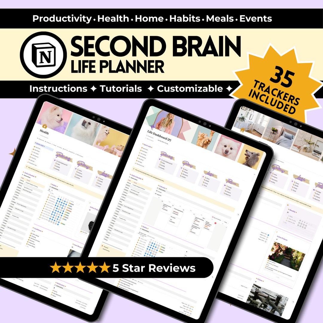 Ultimate Second Brain Notion Planner Second Brain PARA Notion Template Second Brain Digital ...