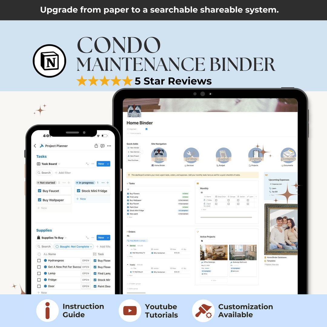 Condo Maintenance Binder Notion Template Condo Service Notion Planner ...
