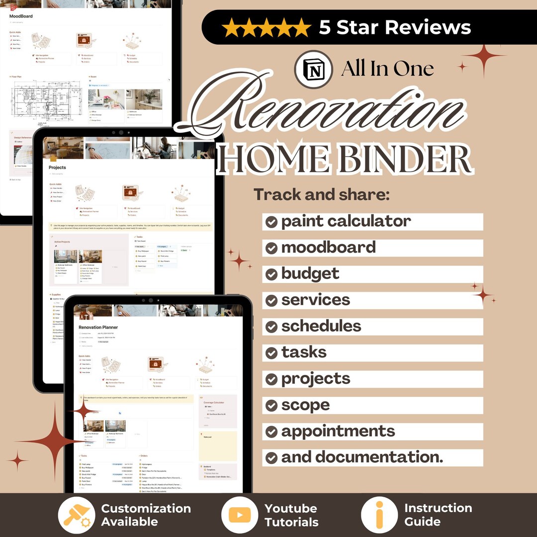 Home Renovation Planner Template for Room Renovation Project Manager ...