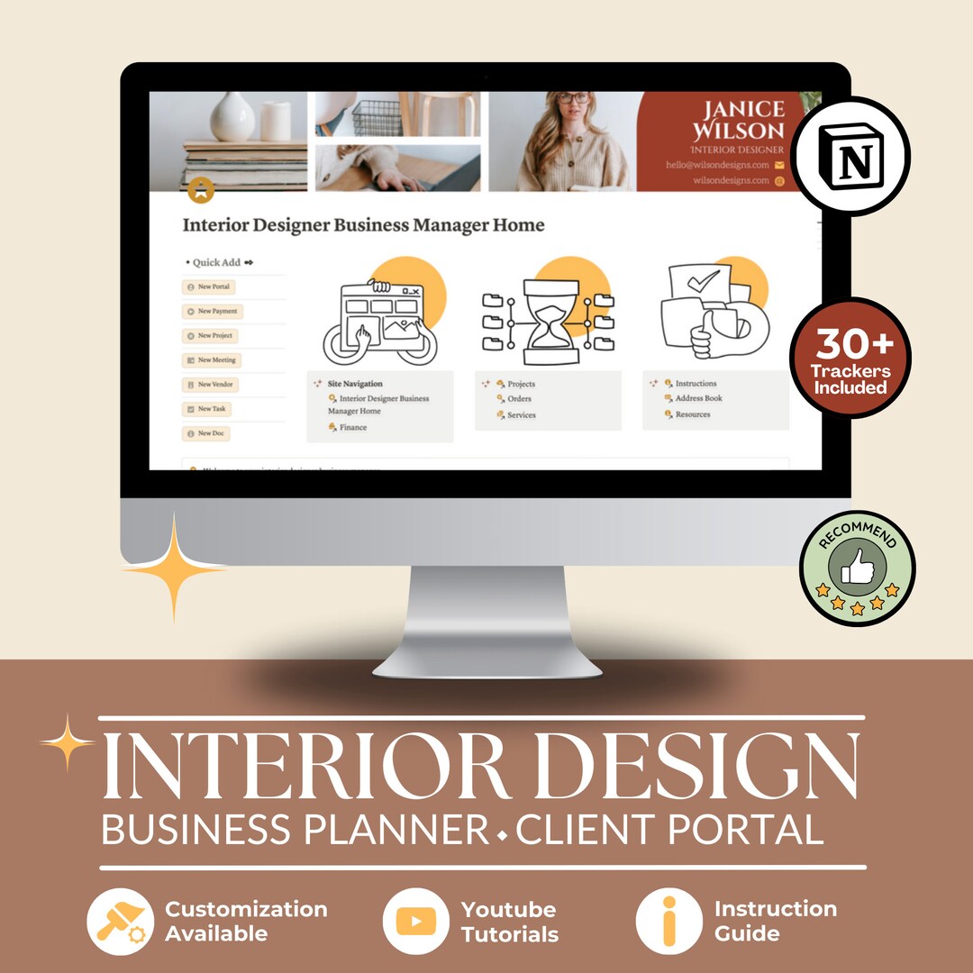 Interior Design Freelance Planner and Client Portal Bundle for Interior ...