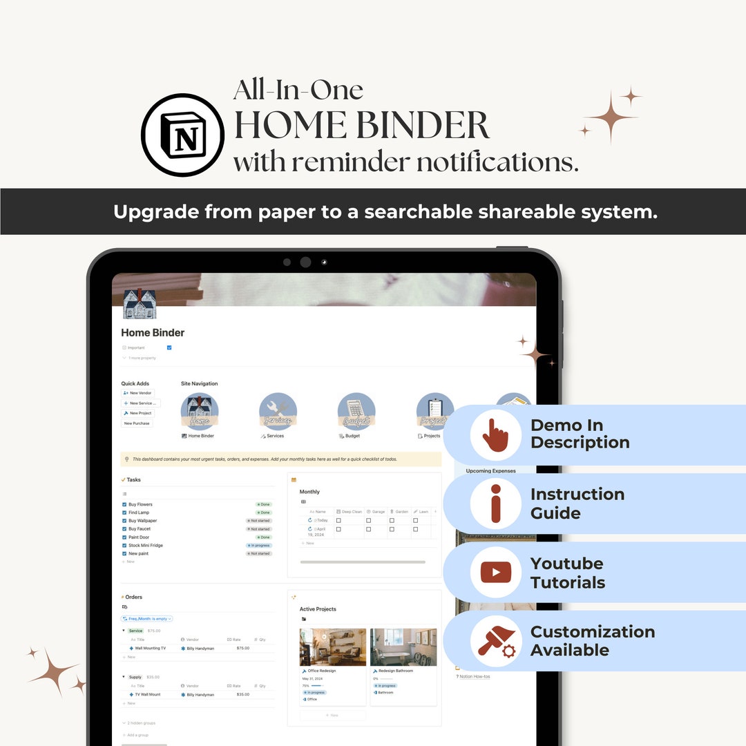 Apartment Home Binder Notion Template Condo Services Planner Household ...