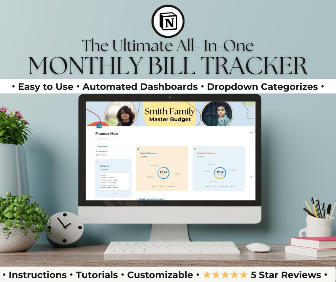 Monthly Bill Tracker Template for Bill Budget Planner Bill Calendar ...