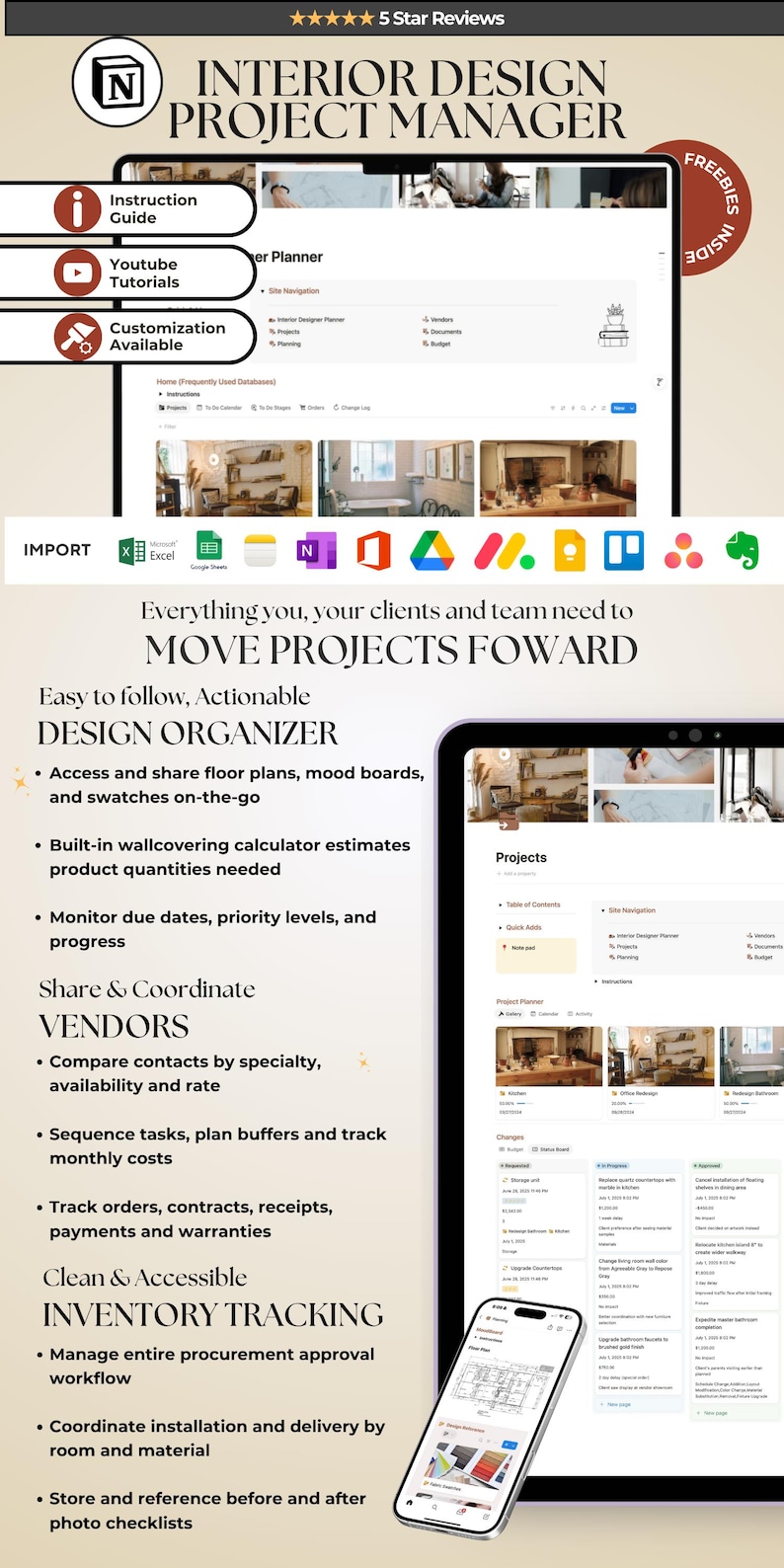 Interior Design Project Manager Notion Template for Interior Design ...