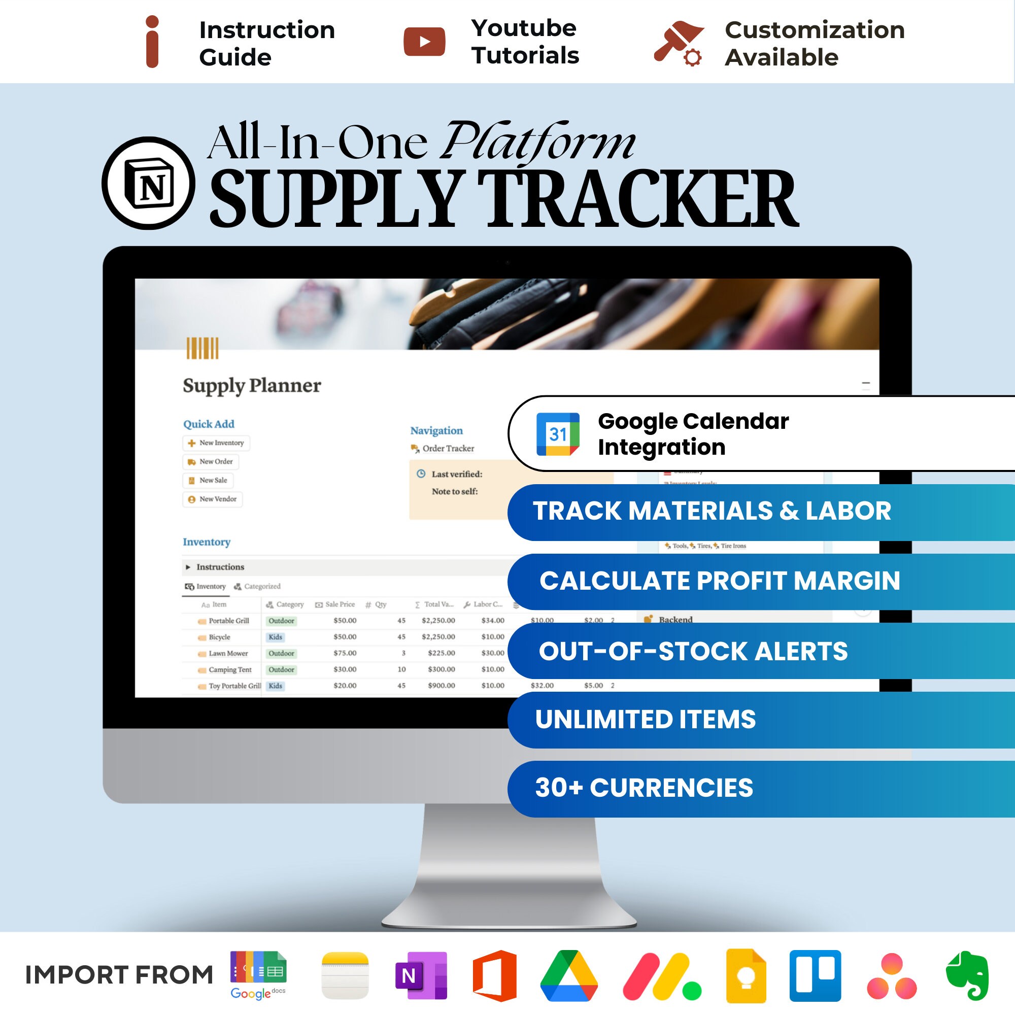 Supply Planner Notion Template With Production Cost Calculator Supply ...