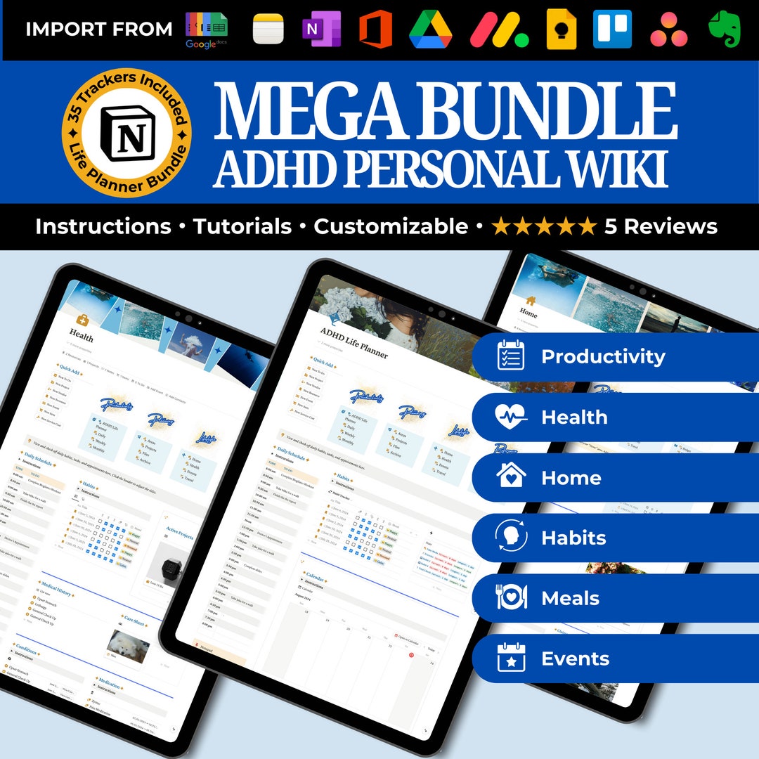Mega Bundle Life Planner With All in One Adhd Life Planning Dashboard ...