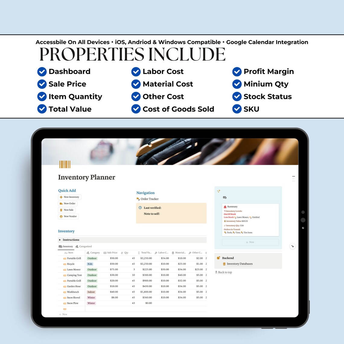 Notion Inventory Planner Template Inventory Manager Stock Order Tracker ...