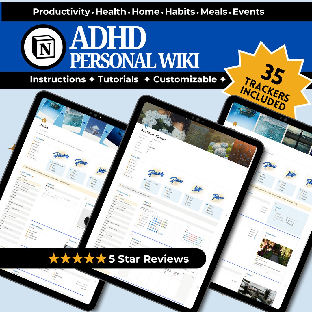 Ultimate ADHD Second Brain Life Planner Notion Template ADHD Personal Wiki Life Notion Planner ...