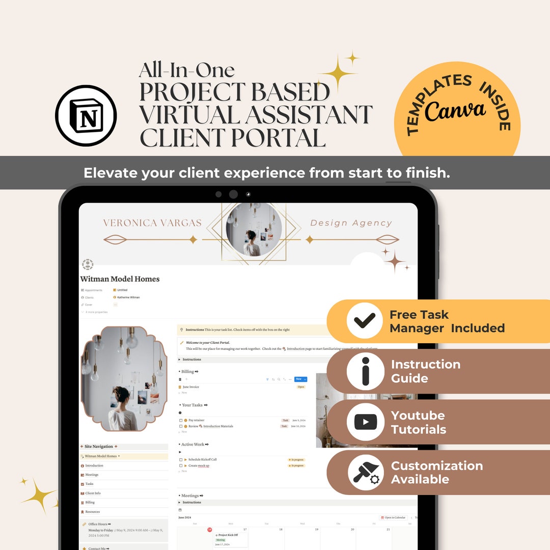 Virtual Assistant Client Portal Notion Template VA Project Tracker Virtual Administrator Notion ...