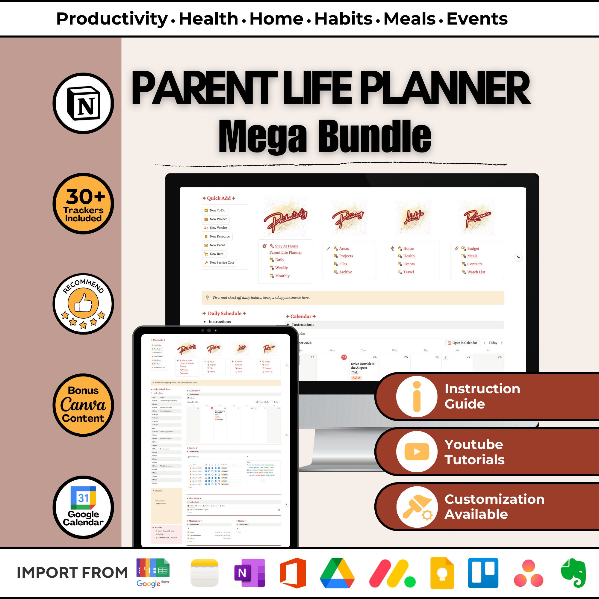 Family Planner All in One Family Dashboard for Ultimate Family Life ...