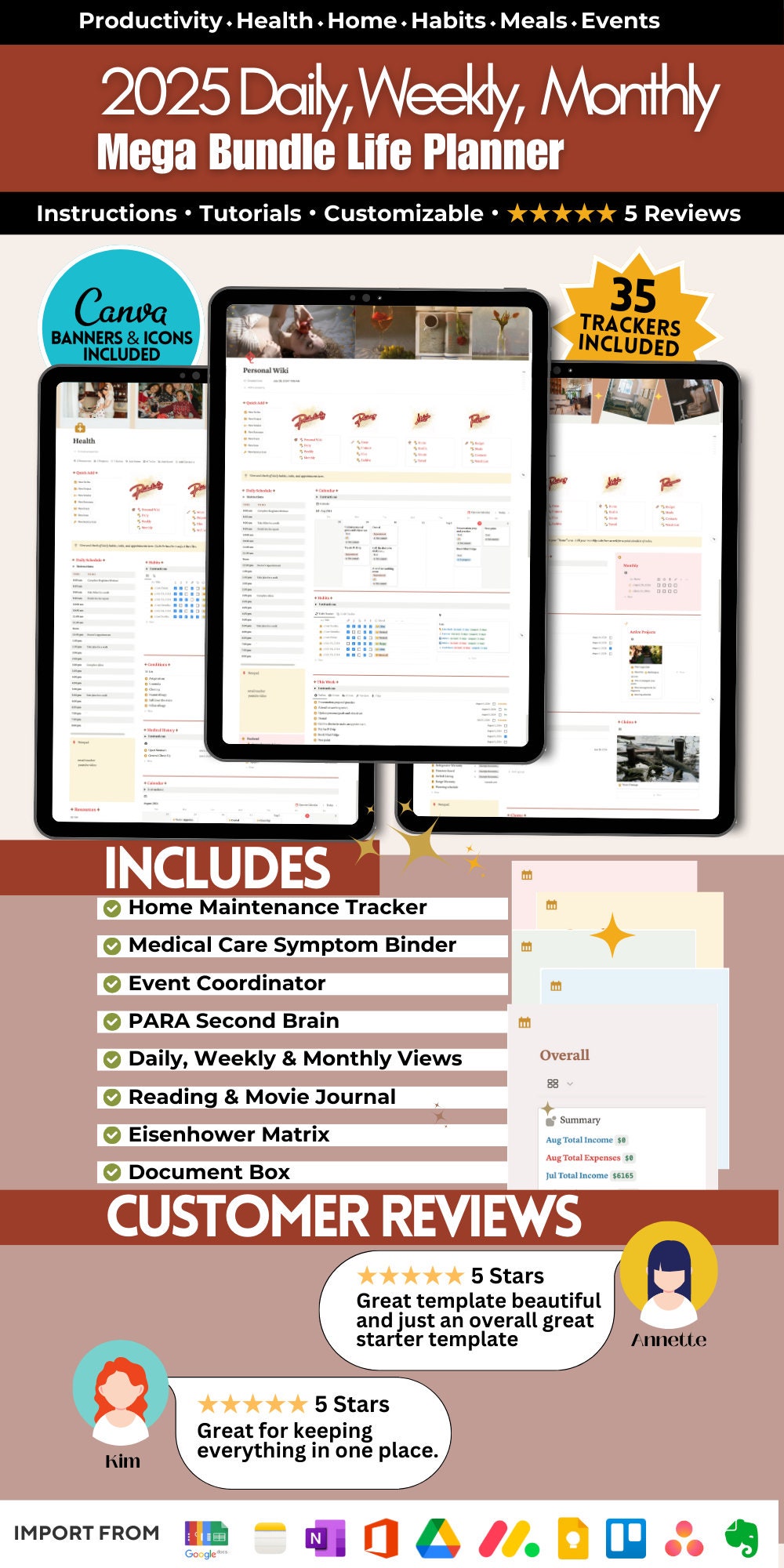 Mega Daily Life Planner Bundle With Daily Home Health and Hobby ...