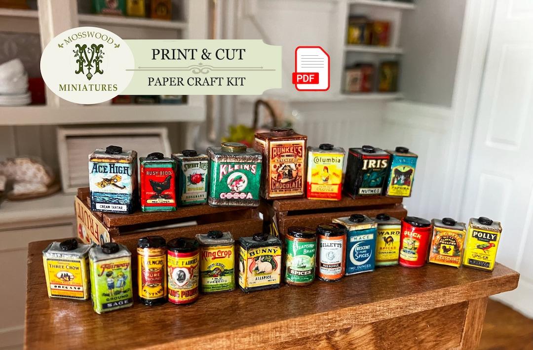 PDF Printable Kit - 1:12 Vintage Spice Tin Collection, DIY Dollhouse ...