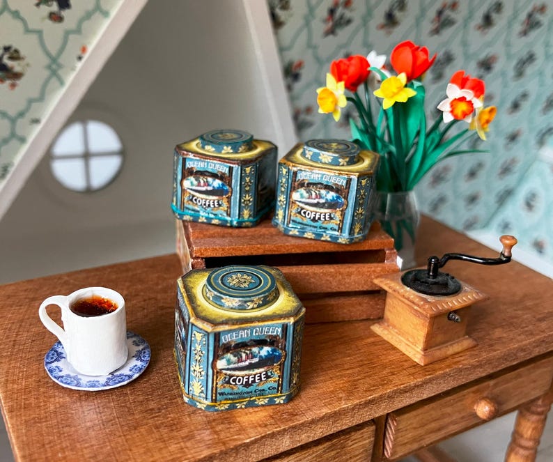 1:12 Blue Vintage Coffee Tins, Papercraft Dollhouse Miniature, Kitchen ...