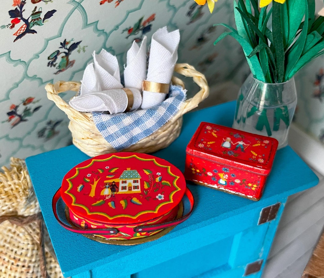 Miniature Red Vintage Scenic Folk Art Tins, 1:12 Scale Papercraft ...