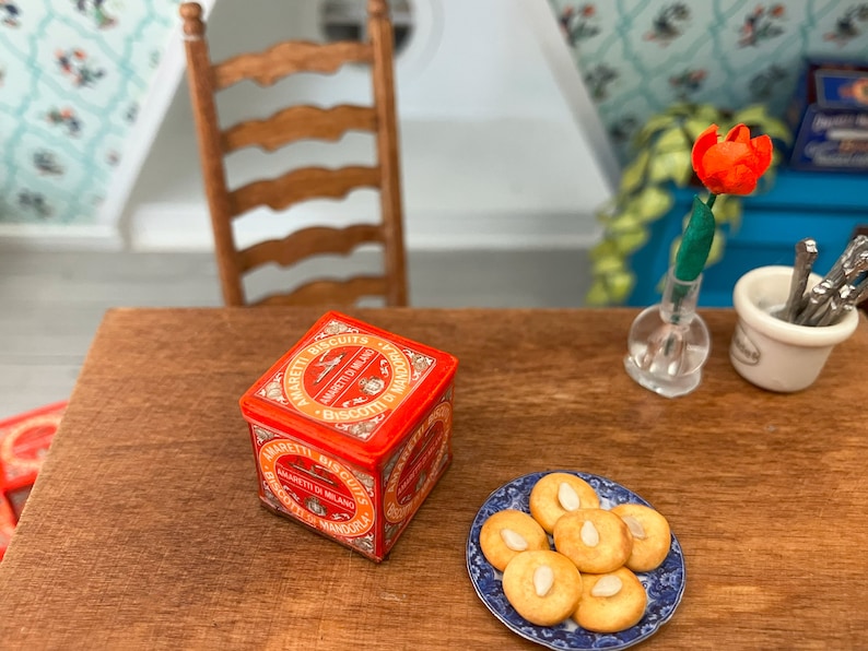 Miniature Fancy Amaretti Biscuit Cookie Tin, 1:12 Scale Almond Cookies ...