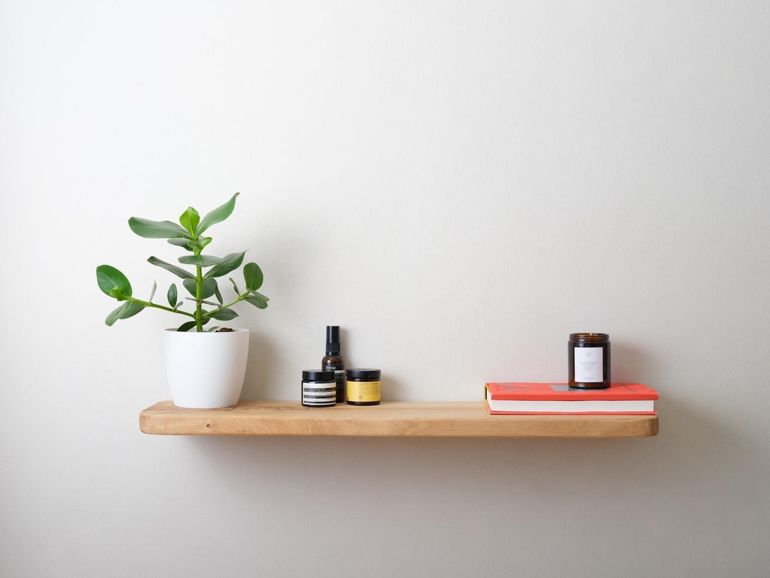 Modern Solid Oak Floating Wall Shelf 90cm to 1m Natural or Oiled Hidden ...