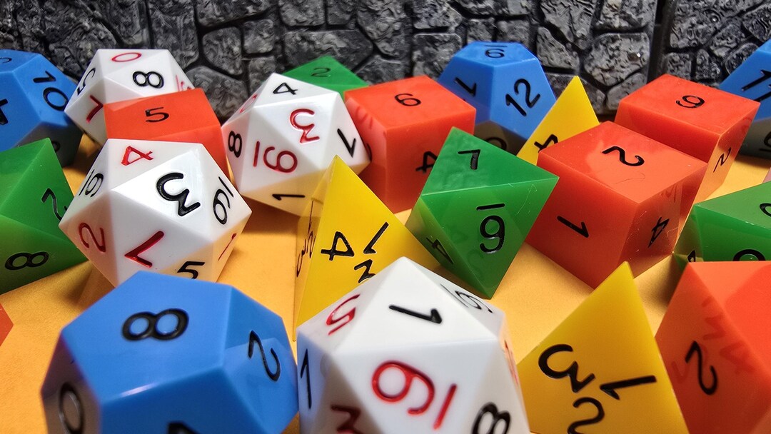 D&D Dice in the Classic Holmes OSR Style. Set of Five Dice, Yellow D4 ...
