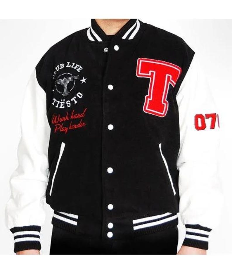 Mens Club Life Tiesto Black and White Letterman Varsity Bomber Jacket ...