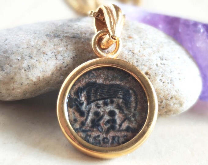 Antique Constantine She Wolf Coin Necklace, Ancient Roman Romulus ...
