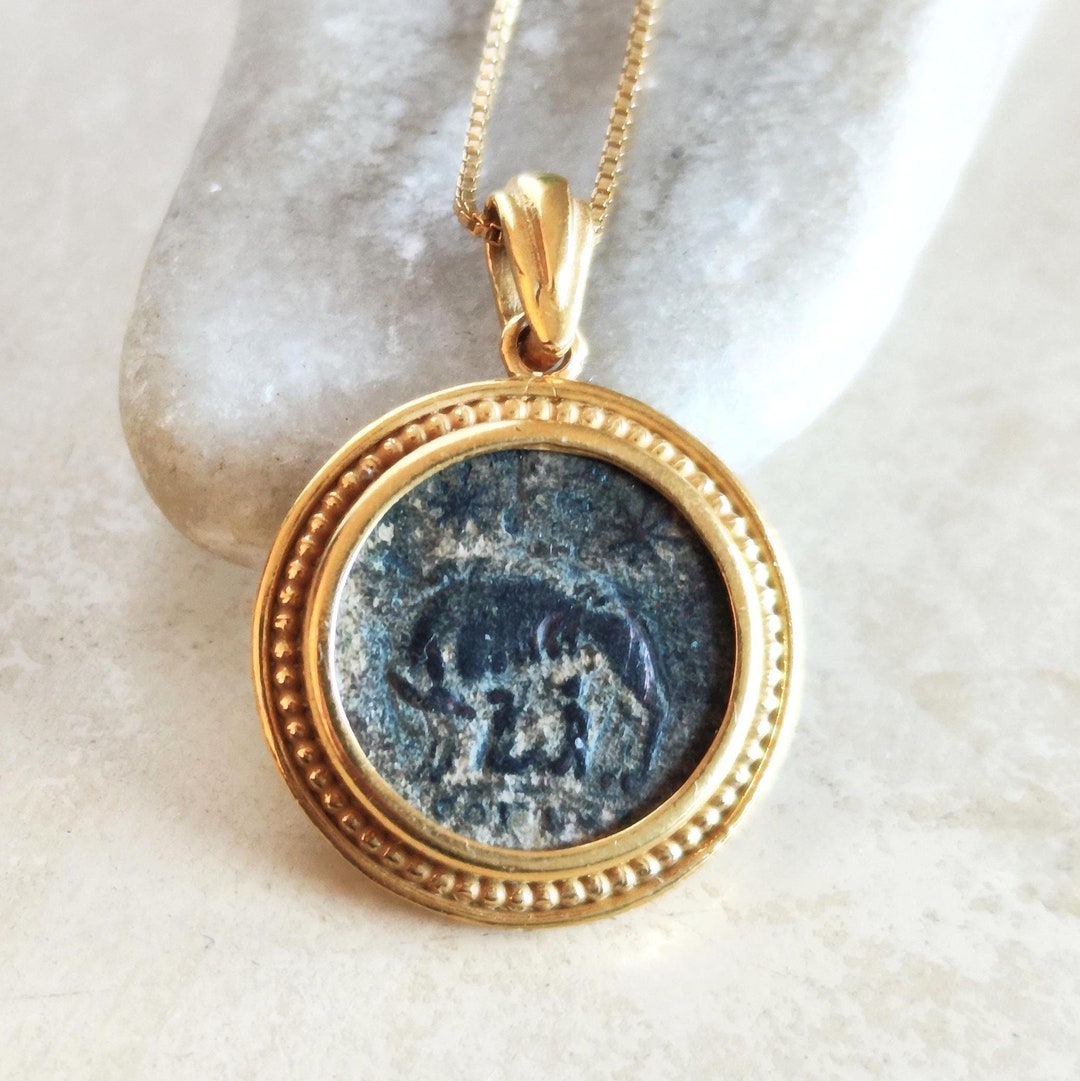 Roman Emperor Constantine Wolf Coin Necklace, Ancient Romulus & Remus ...