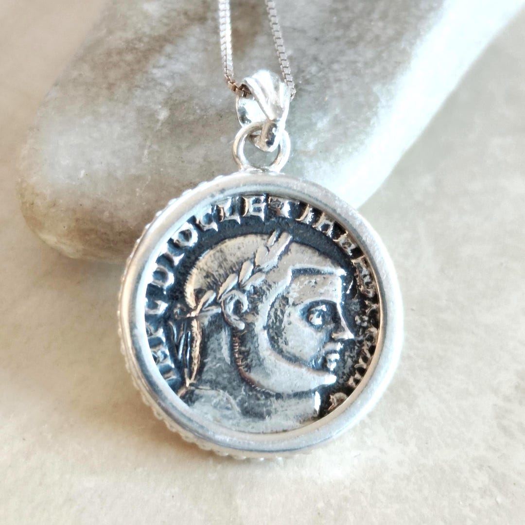 Ancient Roman Coin Necklace for Men, Sterling Silver Replica Diocletian ...