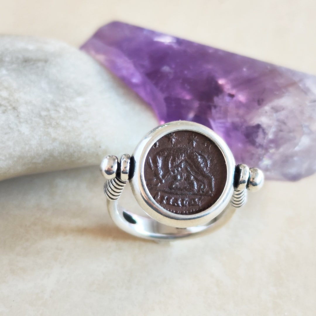 Antique Coin Ring for Men, Silver Flip Ring, Romulus and Remus With She ...