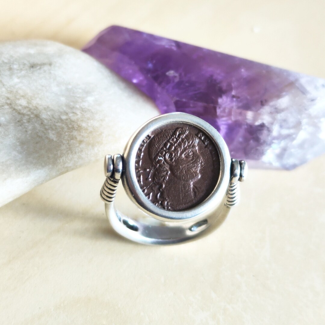 Ancient Roman Coin Silver Flip Ring, Antique Constantine Coin ...