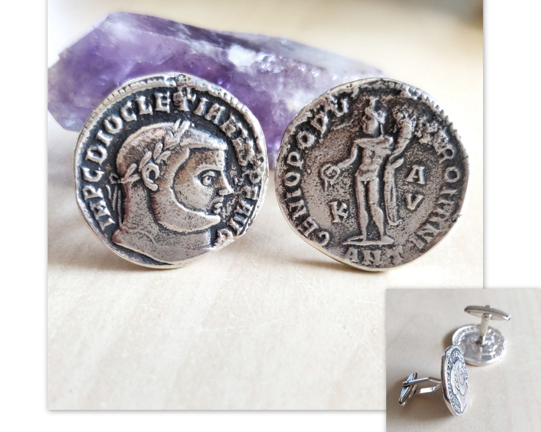 Silver Coin History Cufflinks, Roman Emperor Diocletian Replica Coin ...