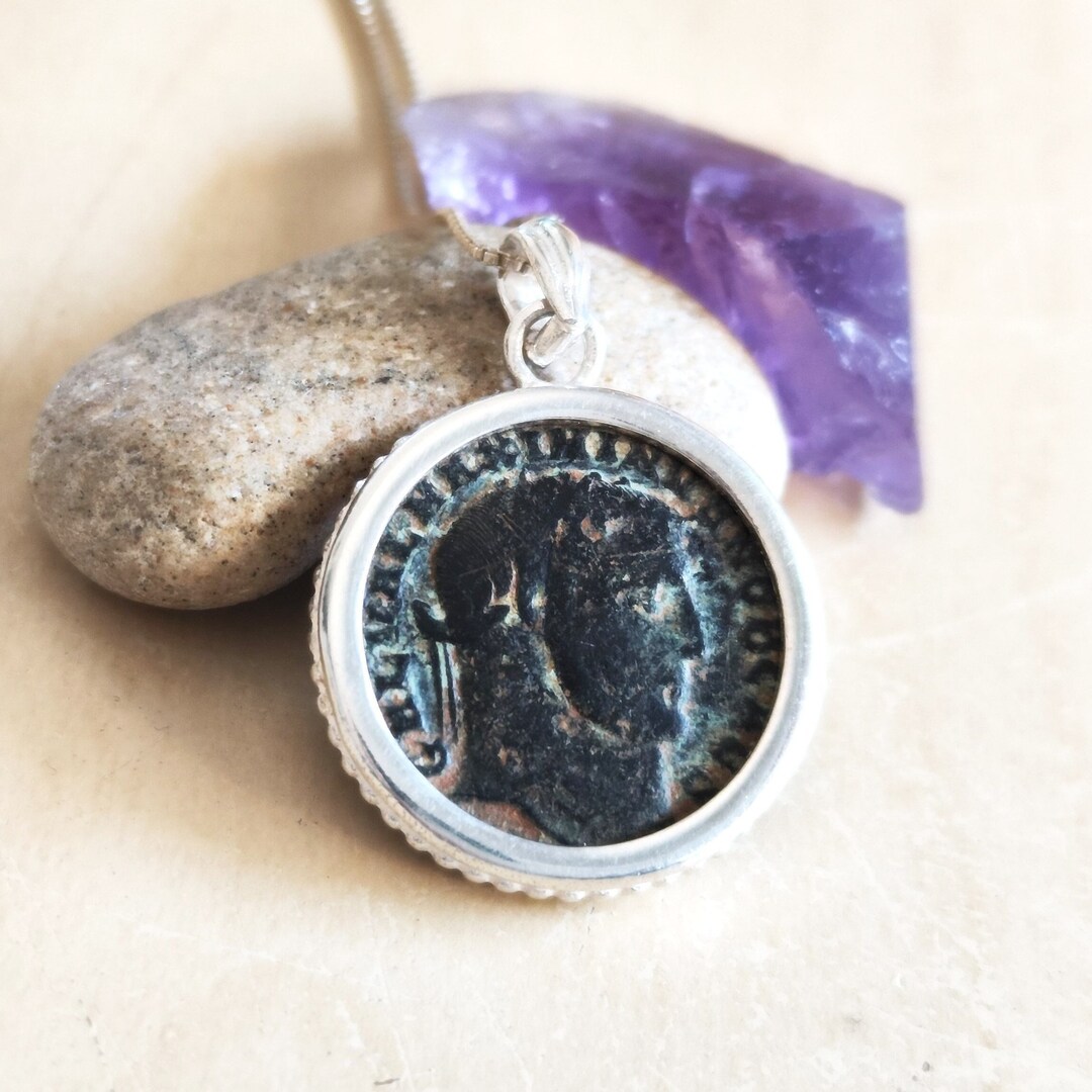 Certified Antique Roman Coin Necklace, Silver Reversible Medallion ...
