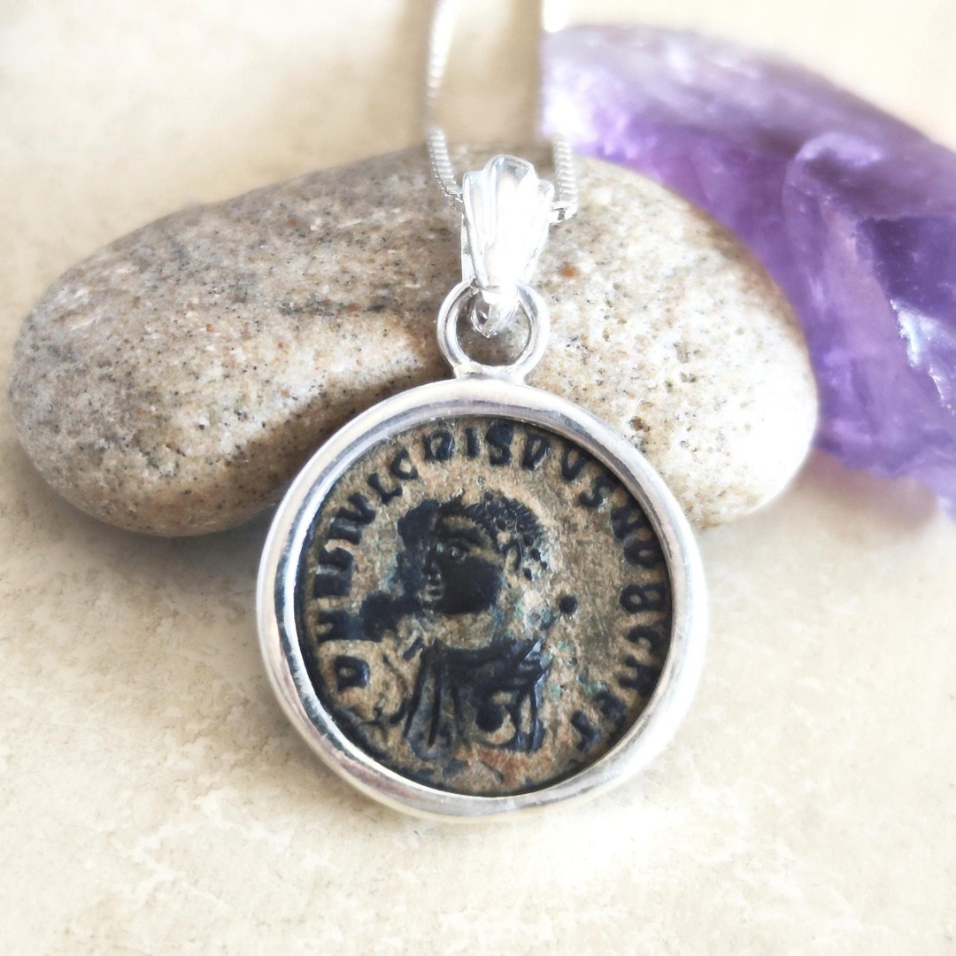 Genuine Roman Coin Pendant, Emperor Crispus Silver Necklace, Ancient ...