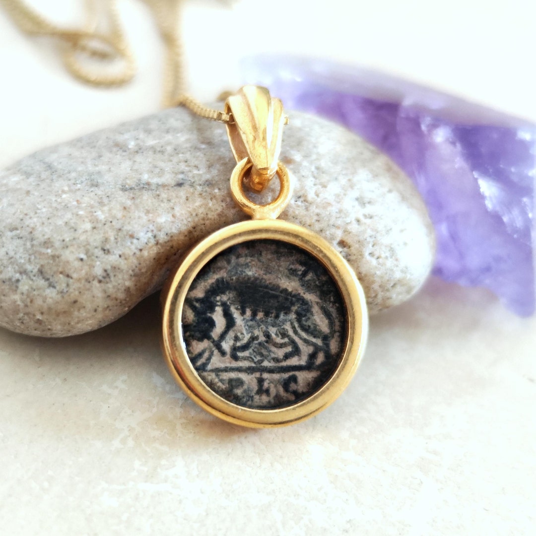 Antique Constantine She Wolf Coin Necklace, Ancient Roman Romulus ...