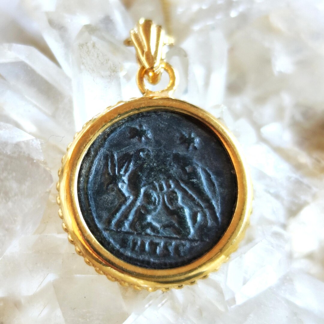 Roman Emperor Constantine Wolf Coin Necklace, Ancient Romulus & Remus ...