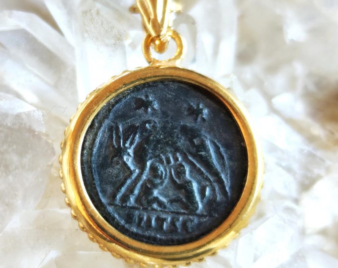 Roman Emperor Constantine Wolf Coin Necklace, Ancient Romulus & Remus ...