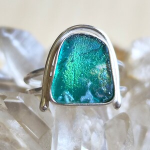 Aqua Green Roman Glass Ring, Natural Roman Glass Adjustable Silver Ring ...