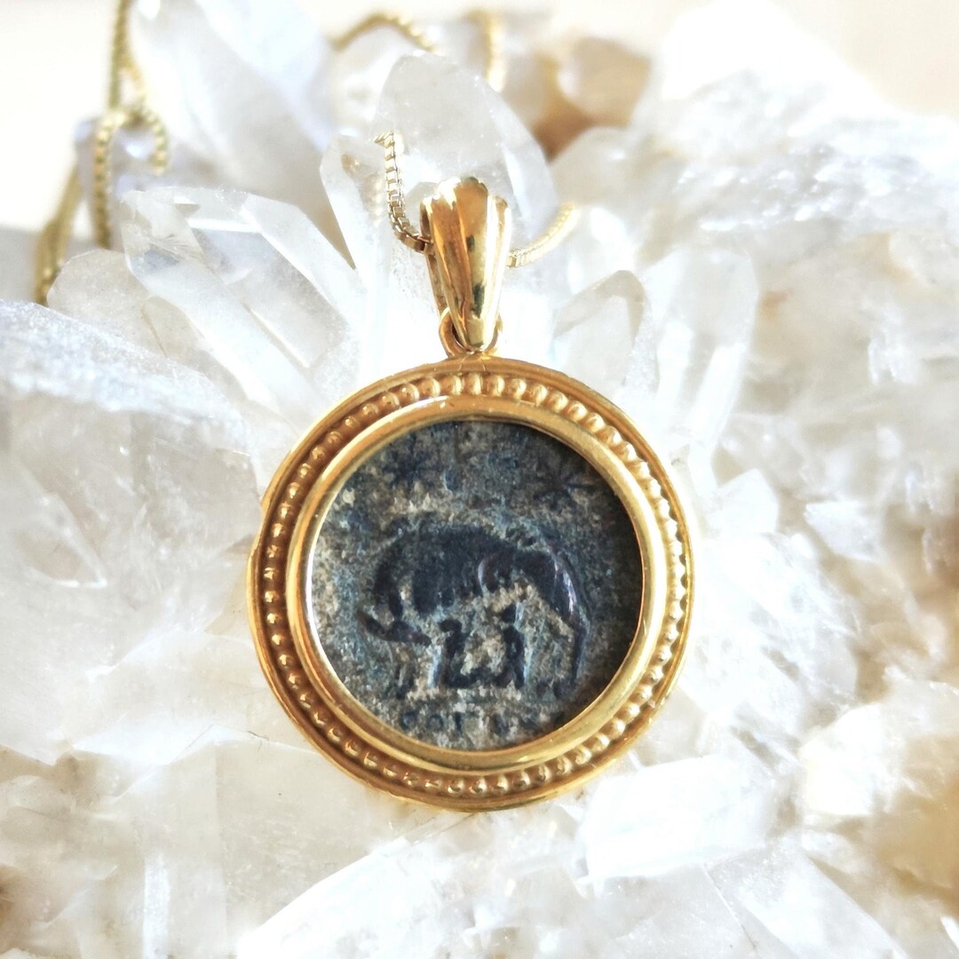 Roman Emperor Constantine Wolf Coin Necklace, Ancient Romulus & Remus ...