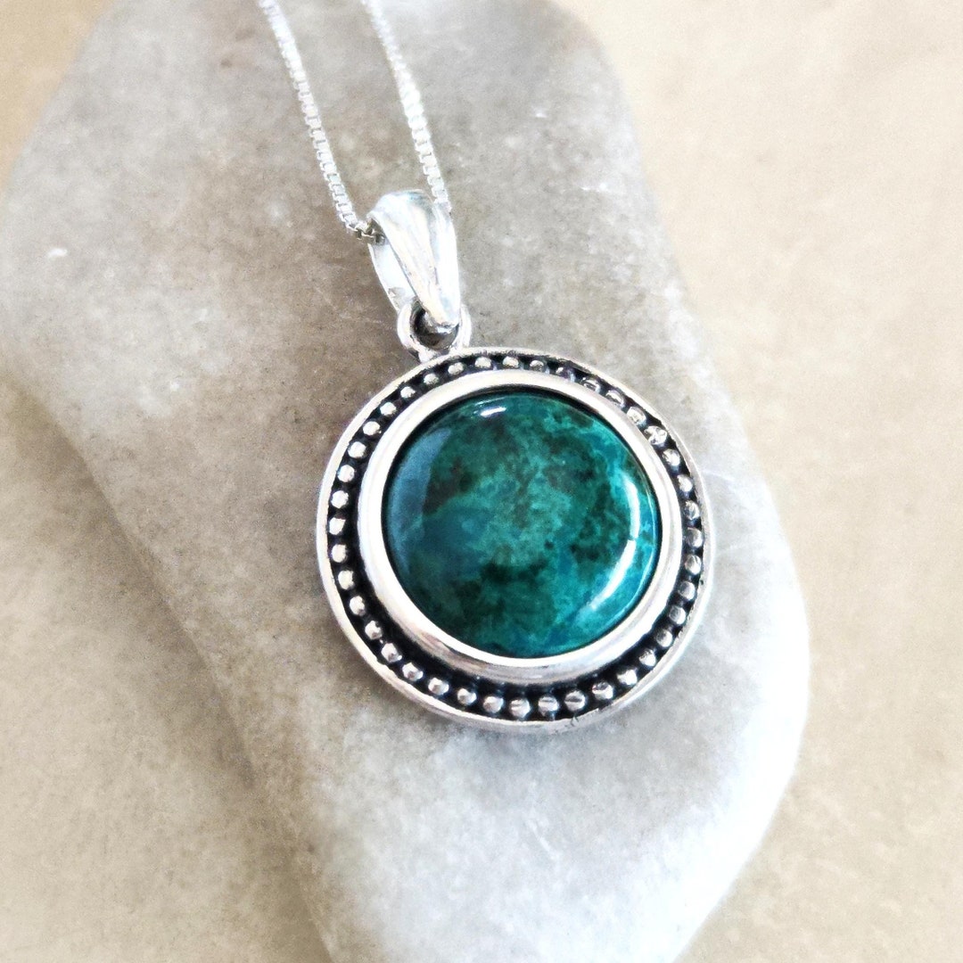 Multicolor Eilat Stone Silver Pendant, Turquoise Green Gemstone Jewelry ...