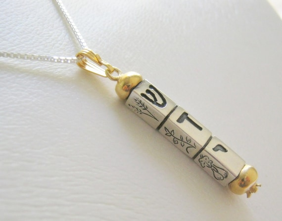 Mezuzah Silver Gold Necklace Vertical Bar Pendant Unisex Jewish Jewelry Israeli Necklace Hebrew Shadai Kinetic Jewelry Vintage Gift Etsy