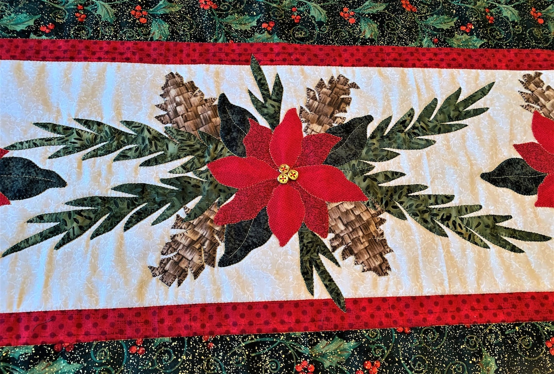 Quilted Appliqued Poinsettia Table Runner - Etsy