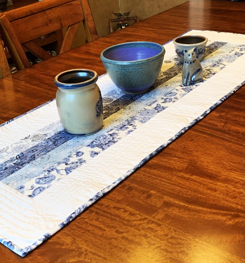 Table Topper Quilted Blue and White - Etsy