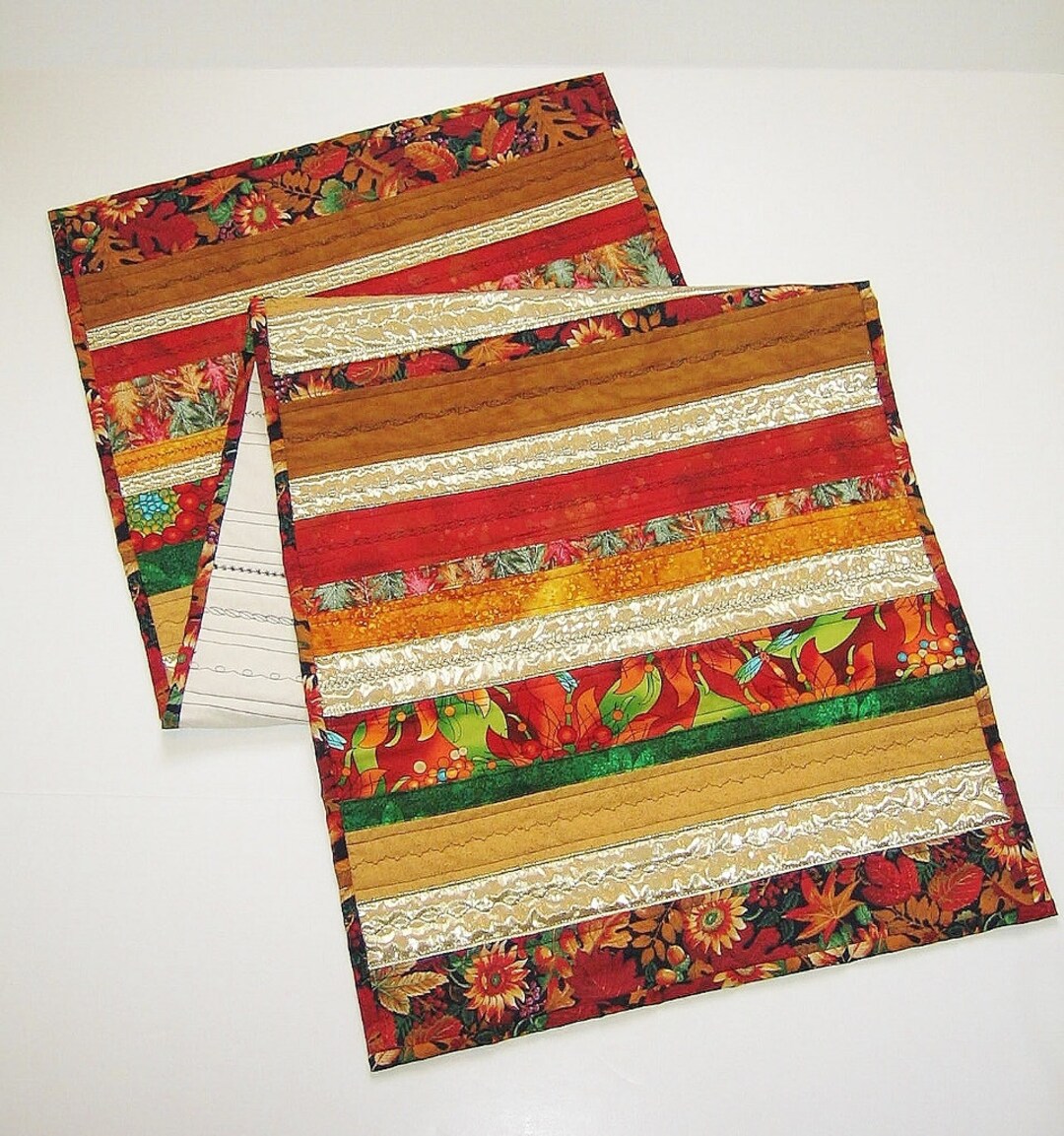 Scrap Fabric Quilted Table Runner Autumn Colors - Etsy