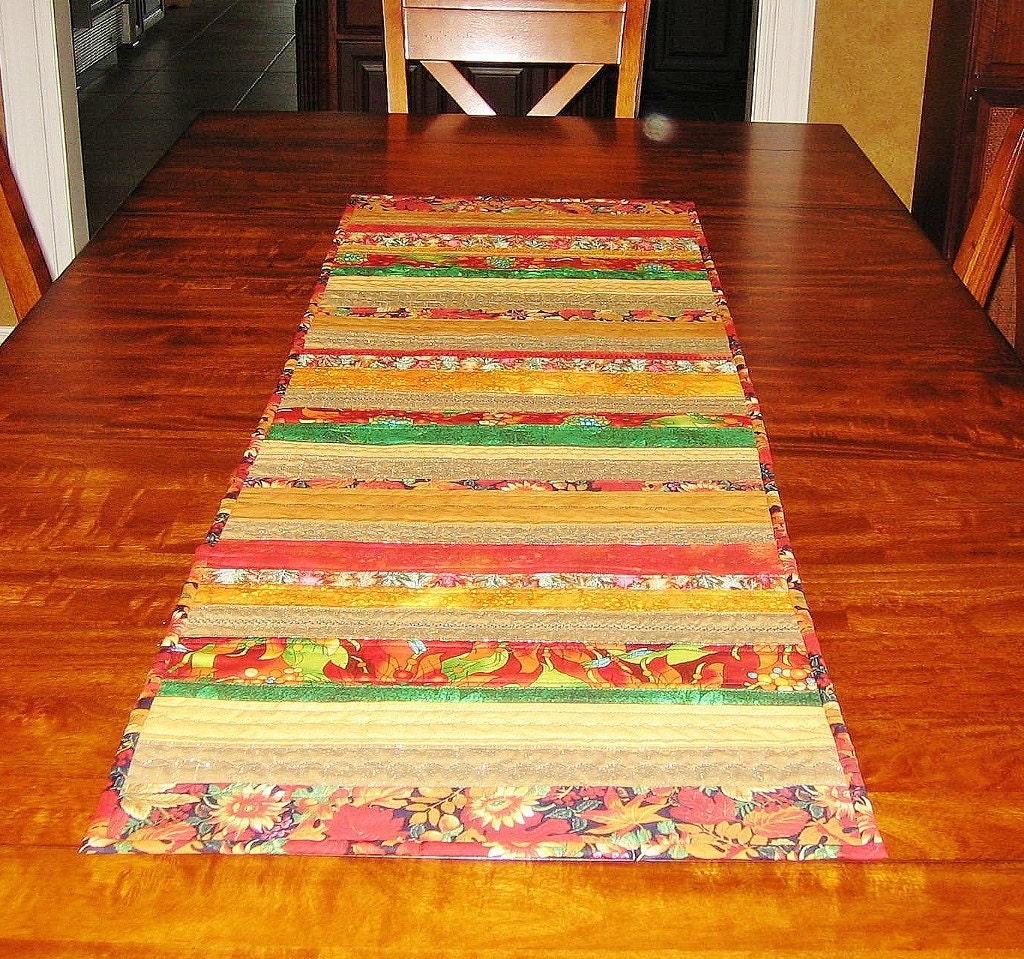 Scrap Fabric Quilted Table Runner Autumn Colors - Etsy