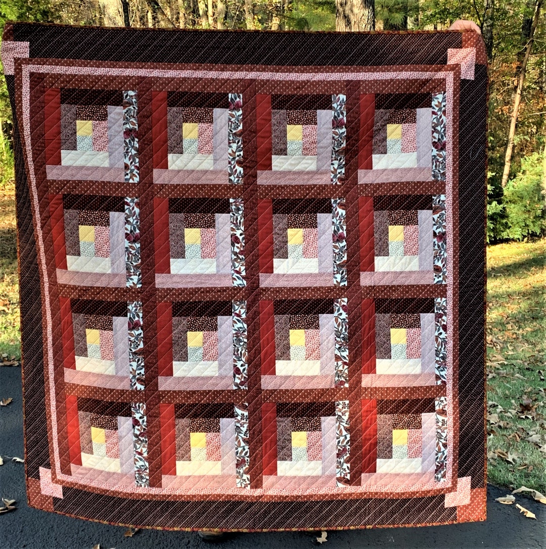 Log Cabin Quilted Throw Brown Rust - Etsy