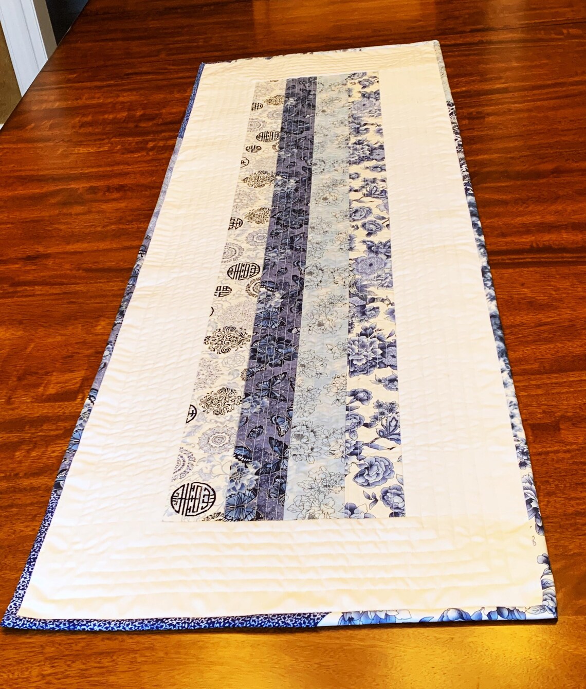 Table Topper Quilted Blue and White - Etsy